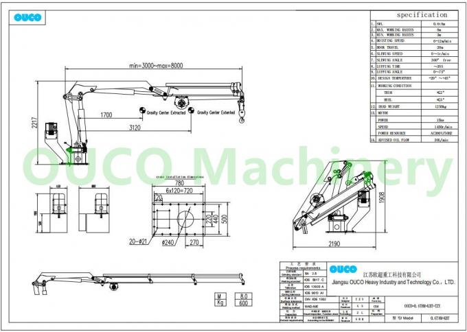 8m Folding 0.6t Remote Control Ship Deck Cranes