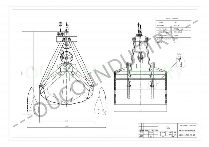 Wireless Remote Control Overhead Crane Grab Bucket 3 Cbm 2 Rope