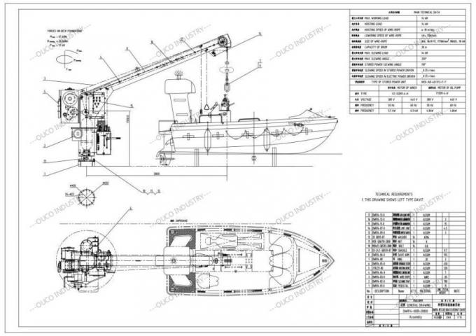 14 KN Hydraulic Single Arm Slewing Davit For Rescue Boat